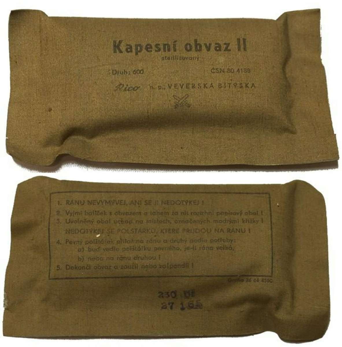 OBVAZ ČSLA KAPESNÍ II STERILIZOVANÝ PŮVODNÍ STAV 27.1.1965 SBĚRATELSKÝ