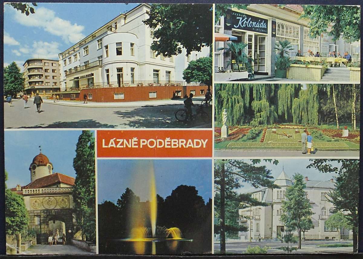 Pohled PODĚBRADY LÁZNĚ LÉČEBNA FUČÍK A LIBENSKÝ Š BAR PROŠLÝ